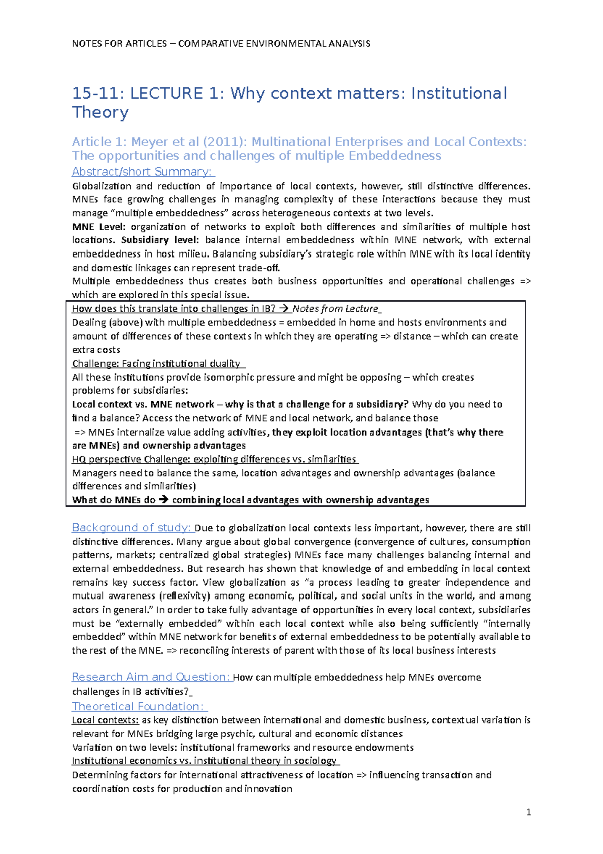 All-Summaries CEA - Samenvatting Comparative Environmental Analysis ...