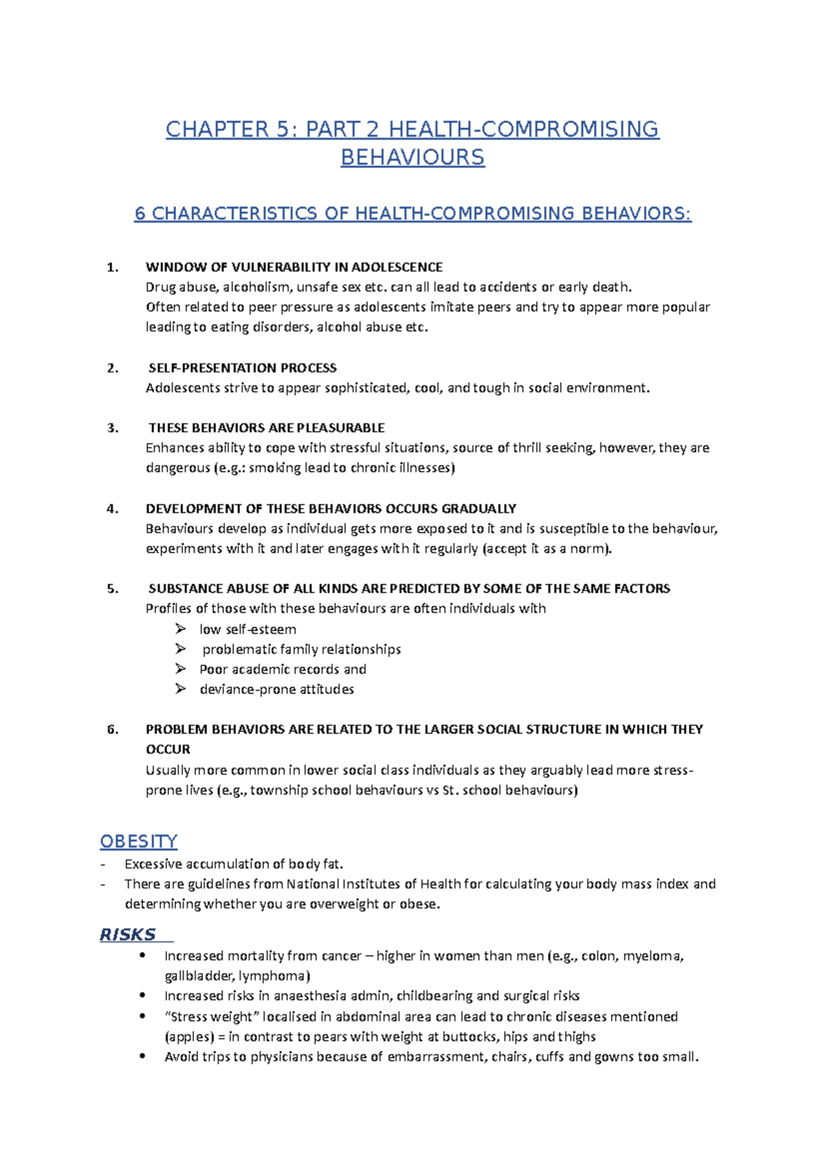 Chapter 5 - CHAPTER 5: PART 2 HEALTH-COMPROMISING BEHAVIOURS 6 ...
