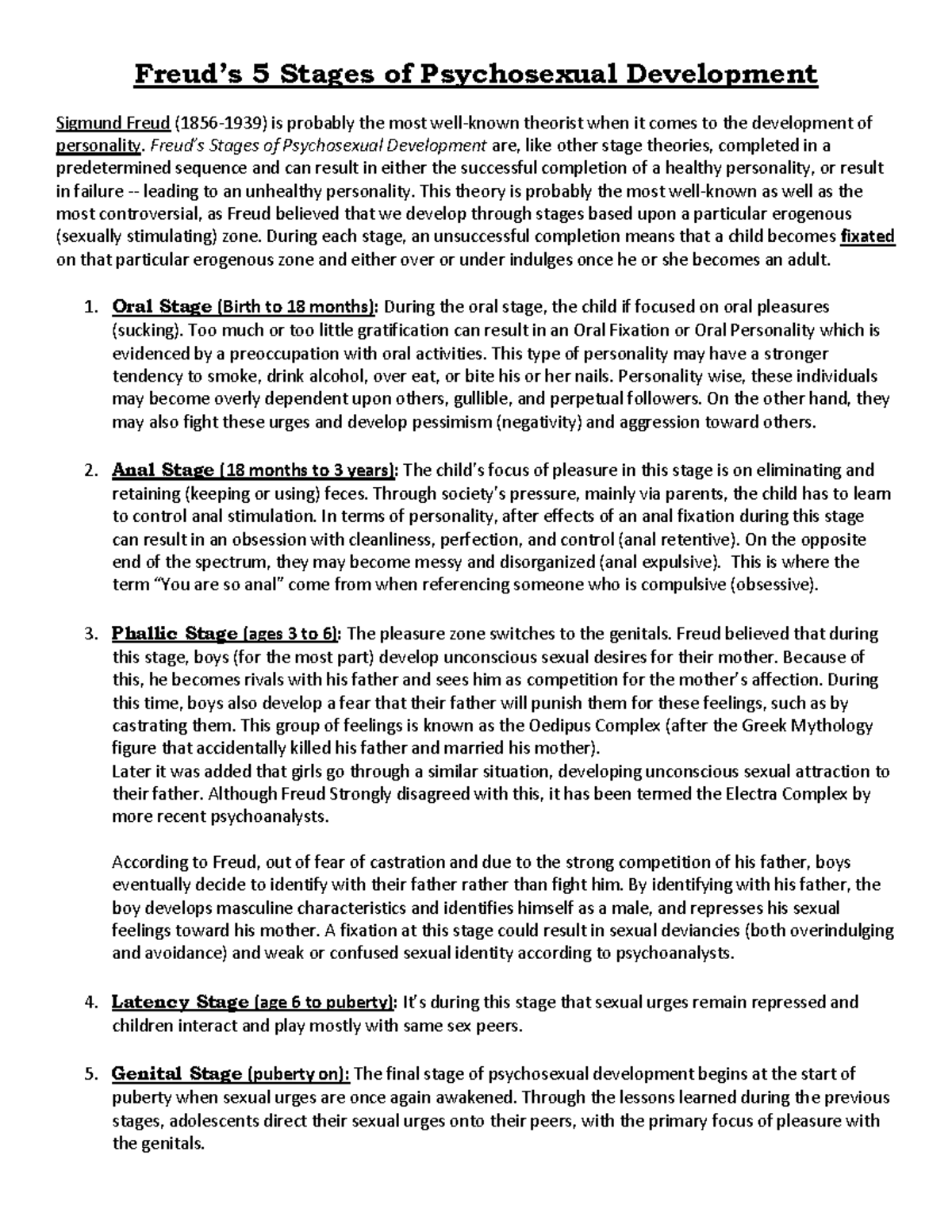 Psychsexual Development - Freud’s 5 Stages of Psychosexual Development ...