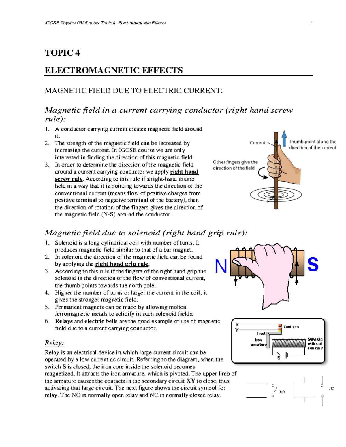 Notes -Electromagnetic Effects - IGCSE Physics 0625 notes Topic 4 ...