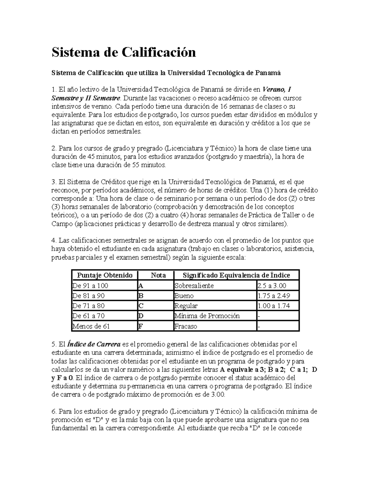 Sistema de Calificacion que utiliza la UTP - Sistema de Calificación ...