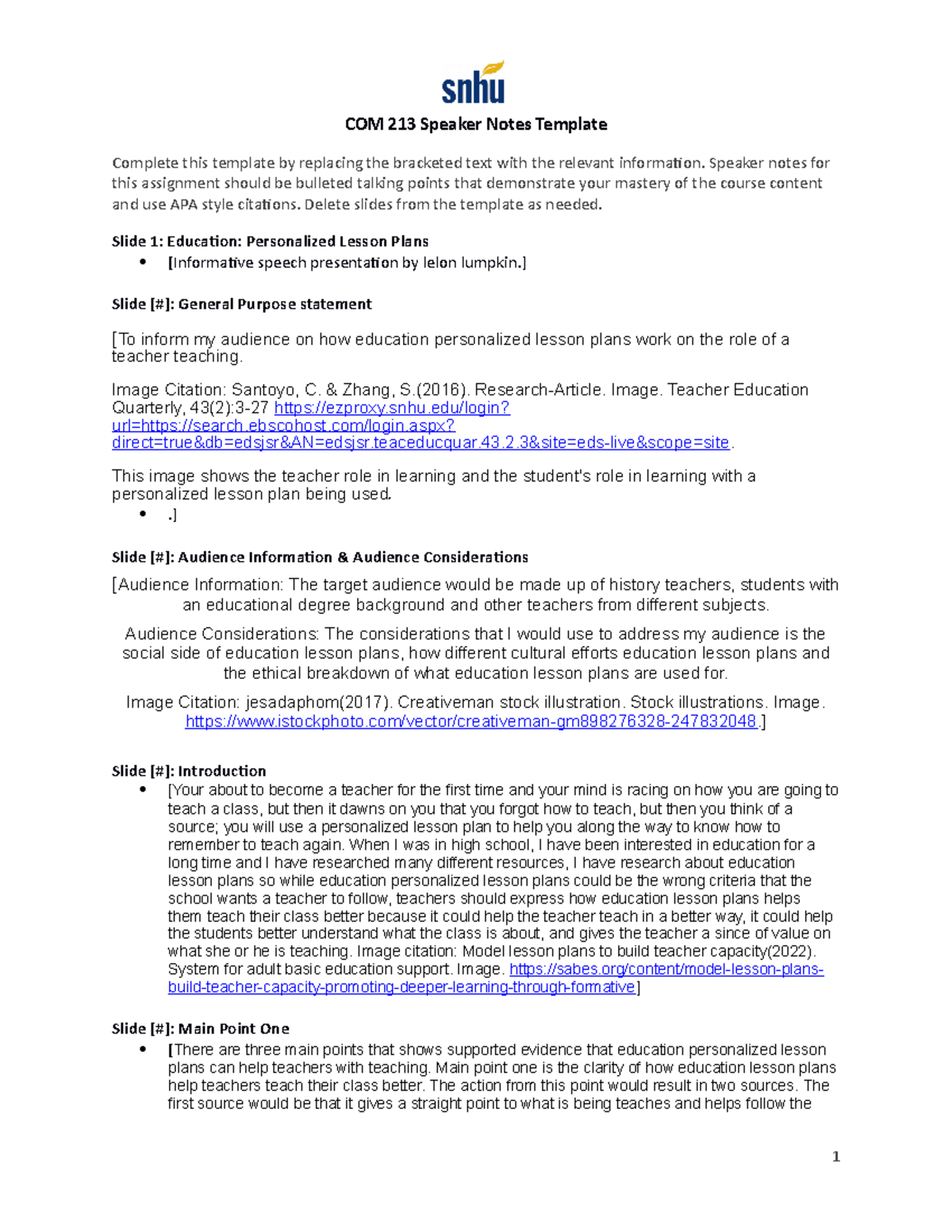 COM 213 Presentation Speaker Notes Template 1 - COM 213 Speaker Notes ...