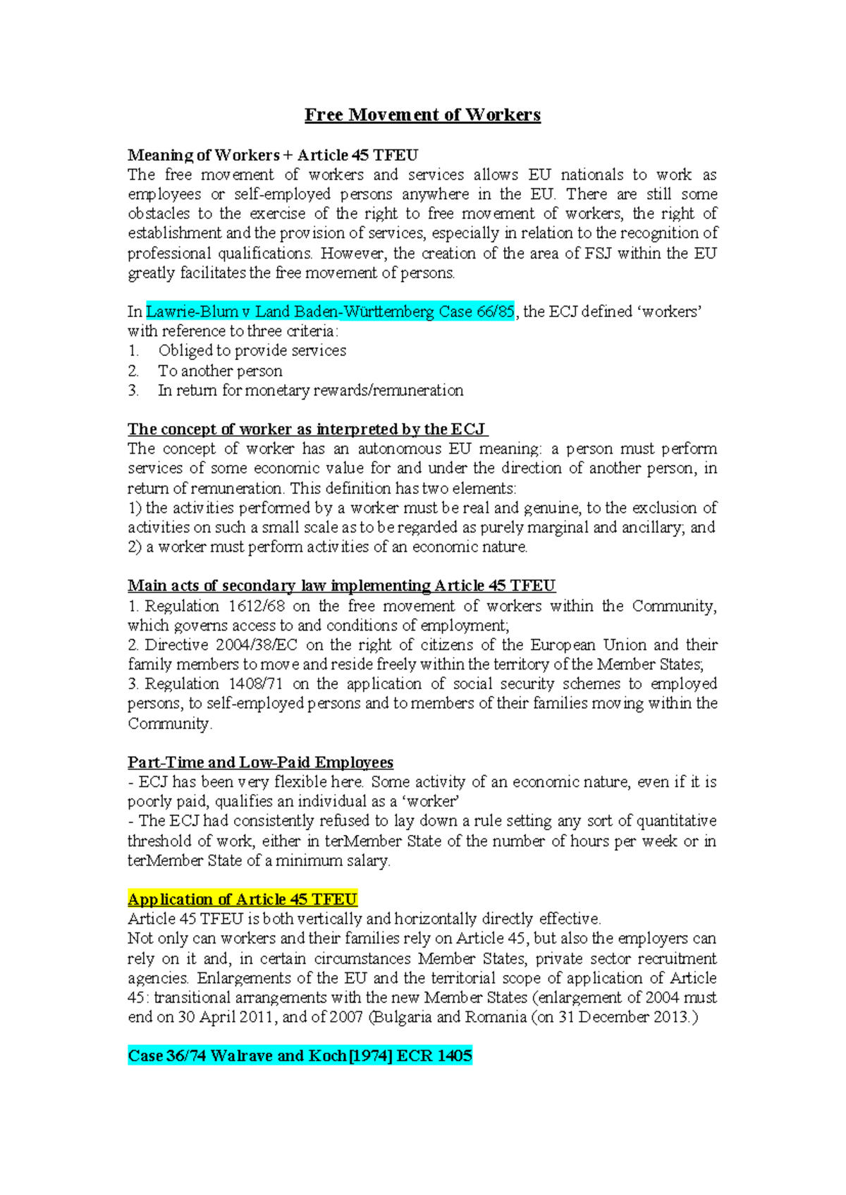 Free Movement of Workers - Free Movement of Workers Meaning of Workers ...