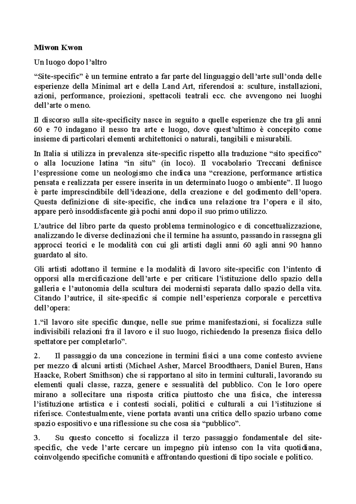 Miwon Kwon Un luogo dopo l - Miwon Kwon Un luogo dopo l’altro “Site ...