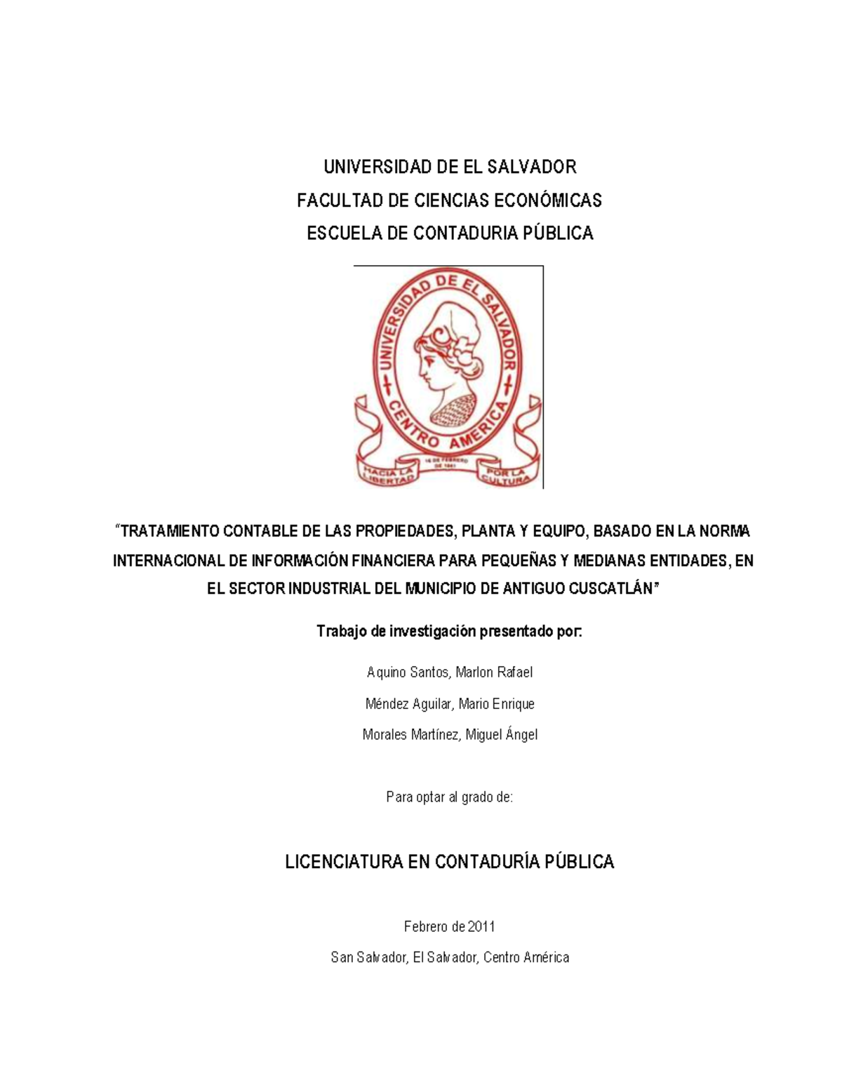 10137013 - 697 - UNIVERSIDAD DE EL SALVADOR FACULTAD DE CIENCIAS ECON”MICAS ESCUELA DE ...