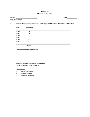 Activity #2 Frequency and Graphical Representatiion - Activity # 2 ...