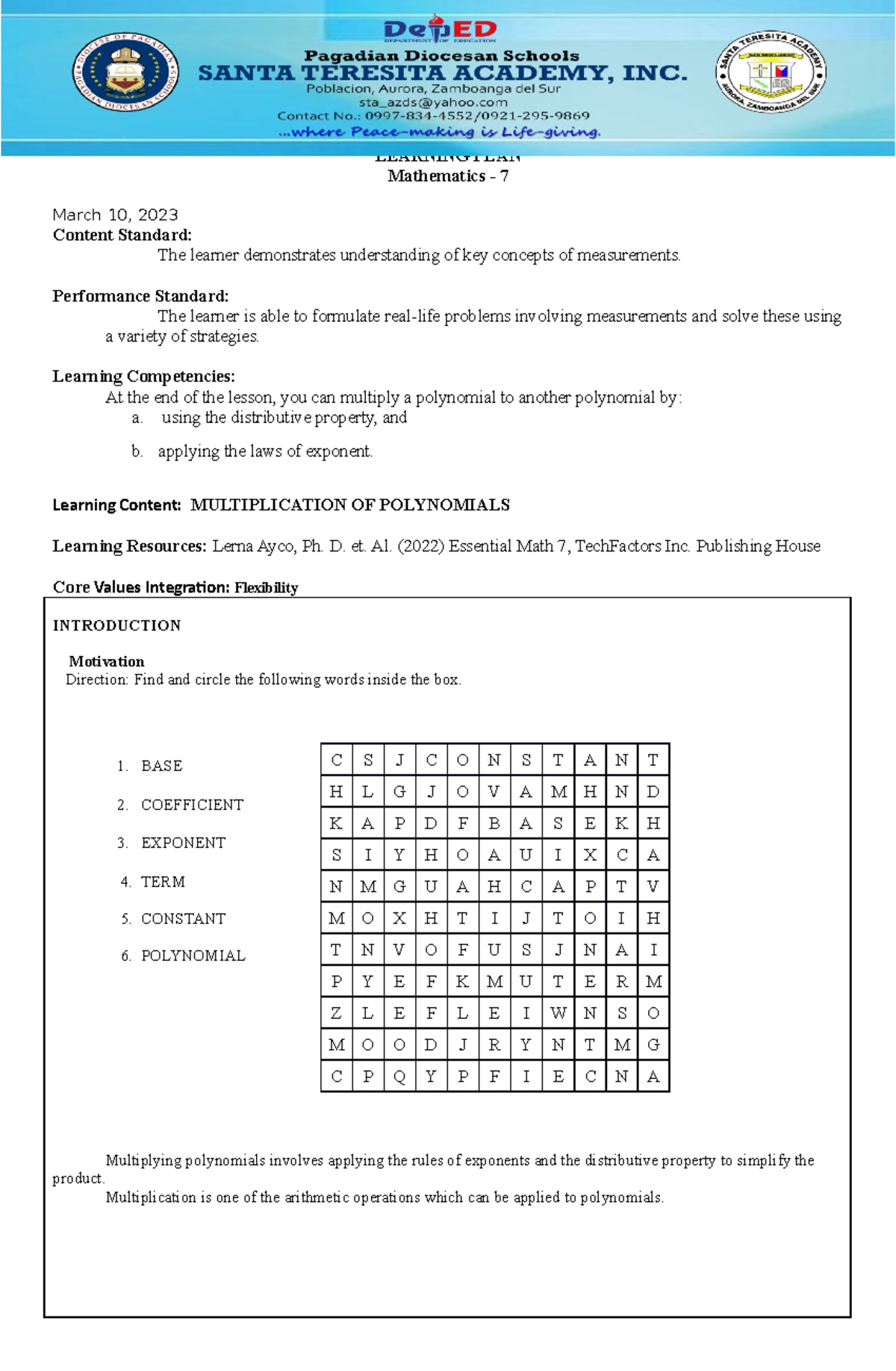 Learning-plan-7 - Multiplying Polynomials easy - LEARNING PLAN ...