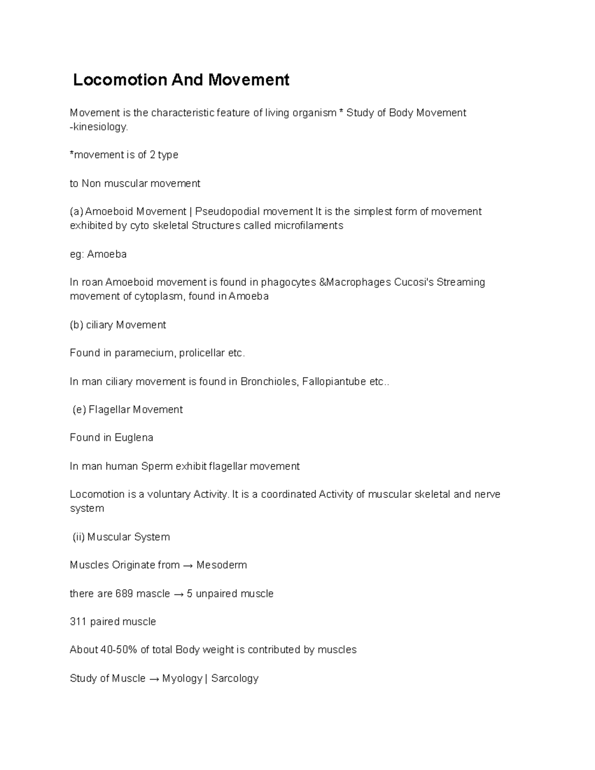 Locomotion and movement lecture notes - Locomotion And Movement ...