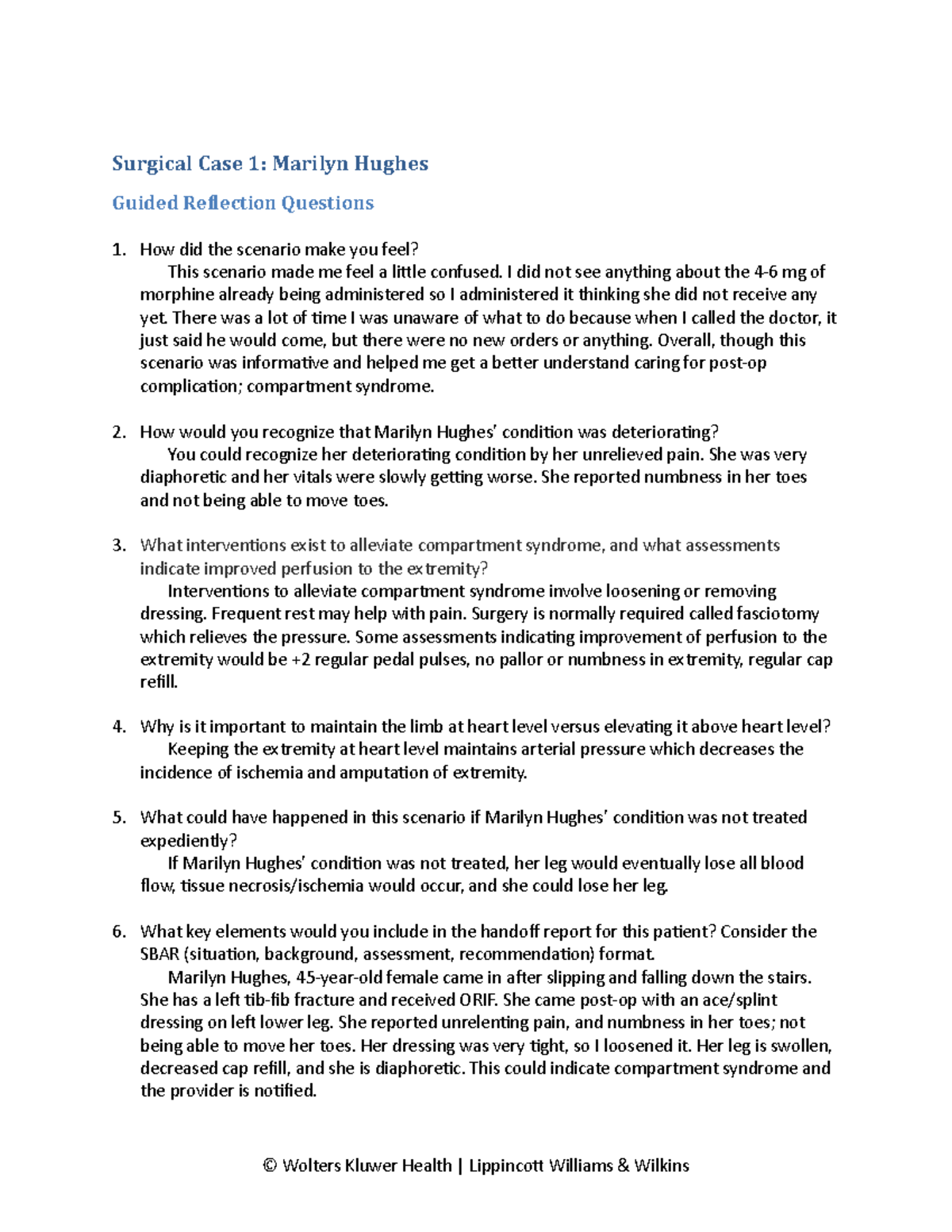 Marilyn hughes guided reflection questions - Surgical Case 1: Marilyn ...