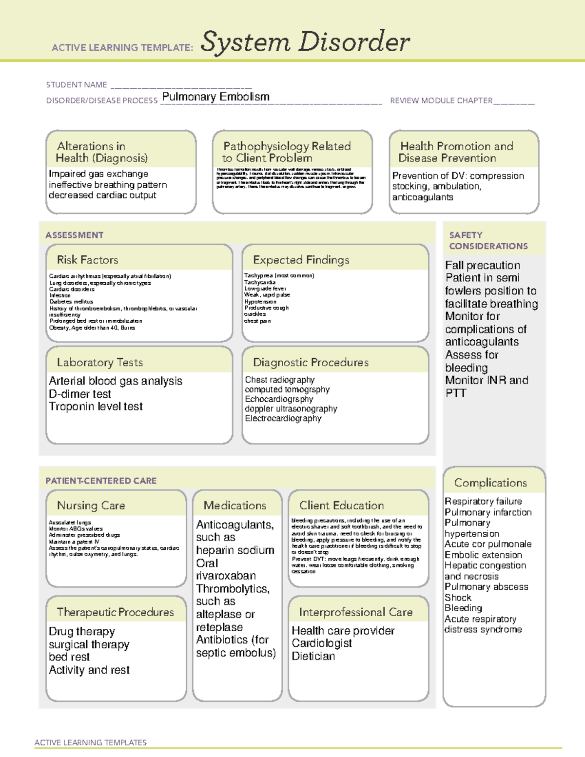 Systemic Disorder - ACTIVE LEARNING TEMPLATES System Disorder STUDENT ...
