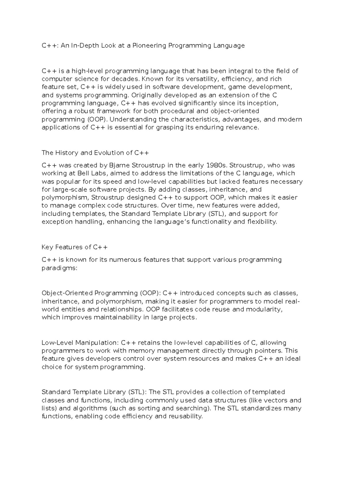 C++ essay - C++: An In-Dept͏ h ͏L͏ook at a Pion͏ eering Progra͏ mming͏ ...