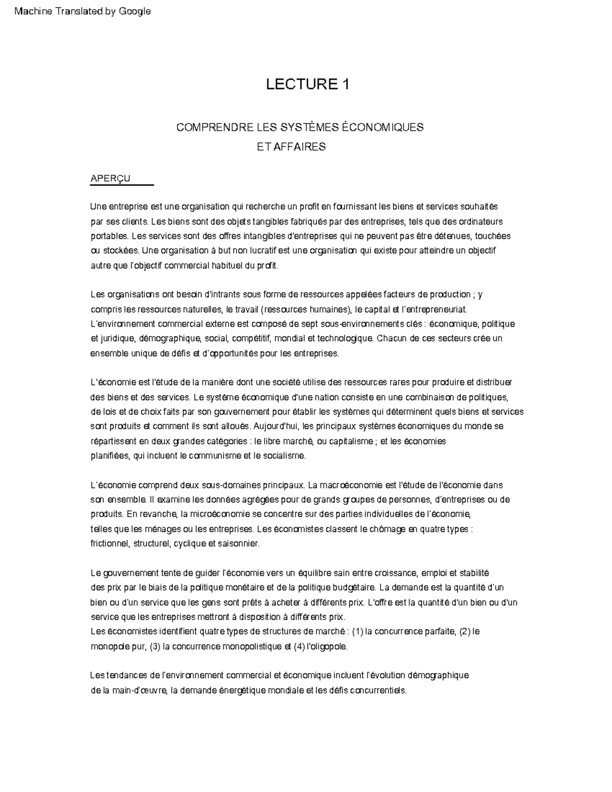 Reading 1 - cours - ET AFFAIRES COMPRENDRE LES SYSTÈMES ÉCONOMIQUES ...