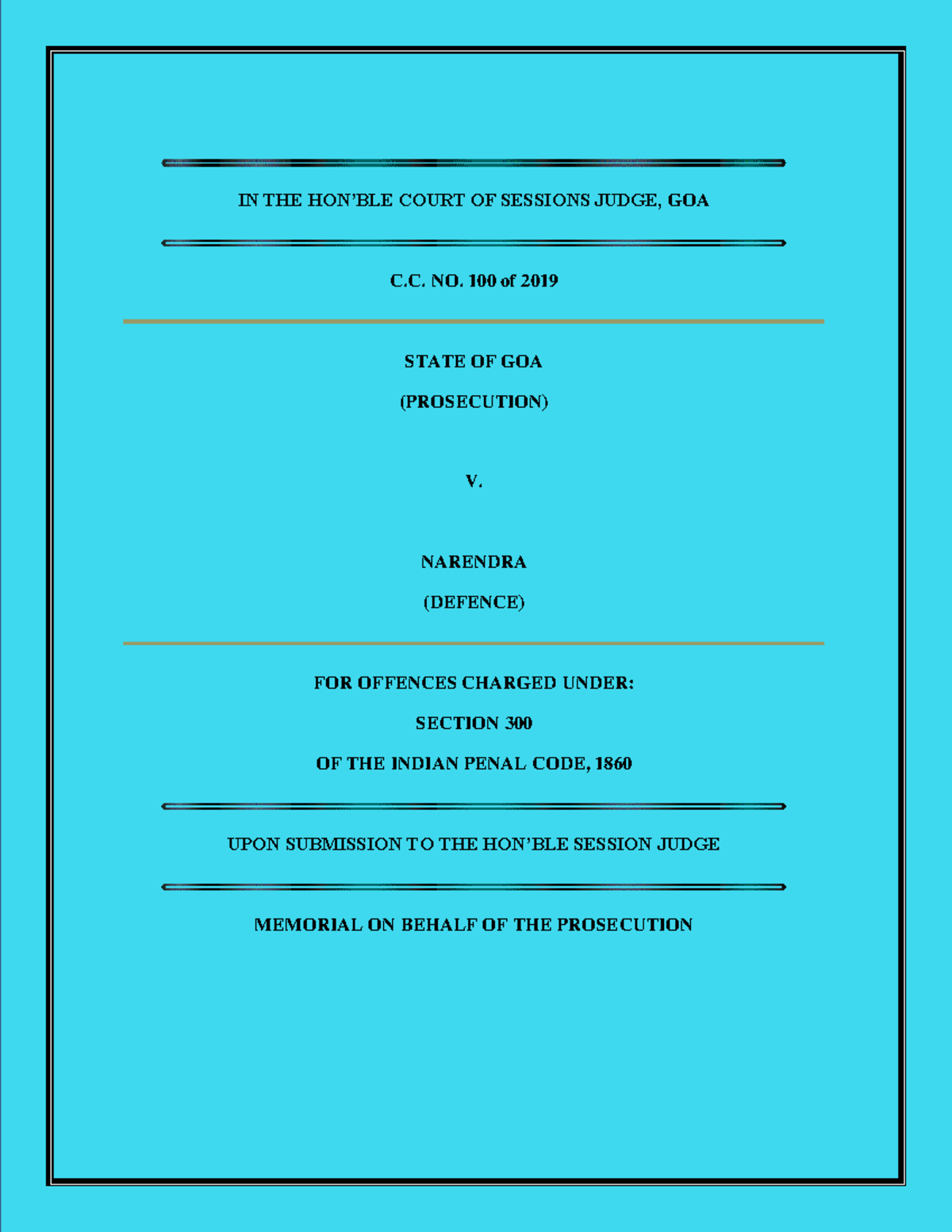 Prosecution-Memorial - IN THE HON9BLE COURT OF SESSIONS JUDGE, GOA C ...