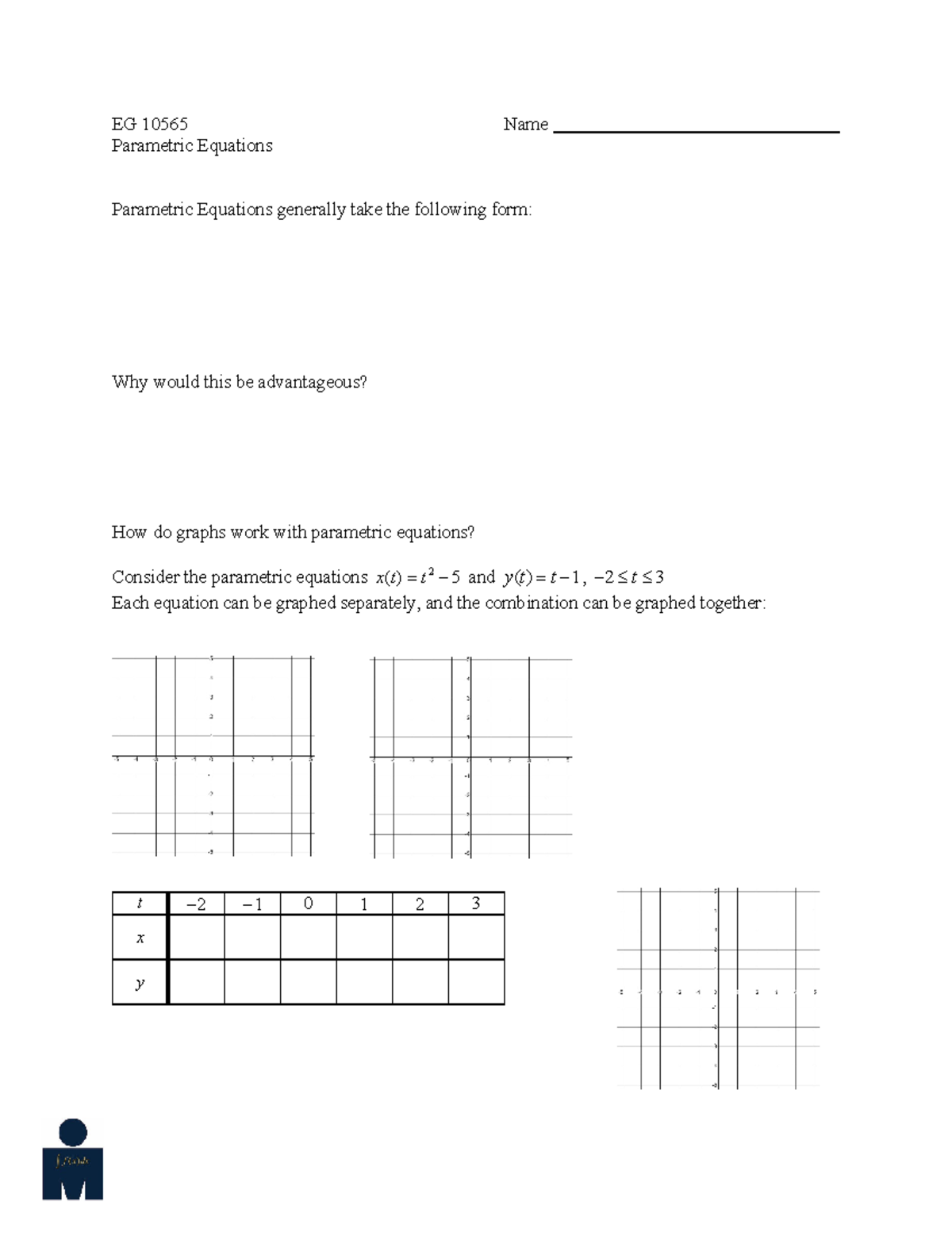 Microsoft Word - PP 01. Parametric Equations - Math 10560 - EG 10565 ...