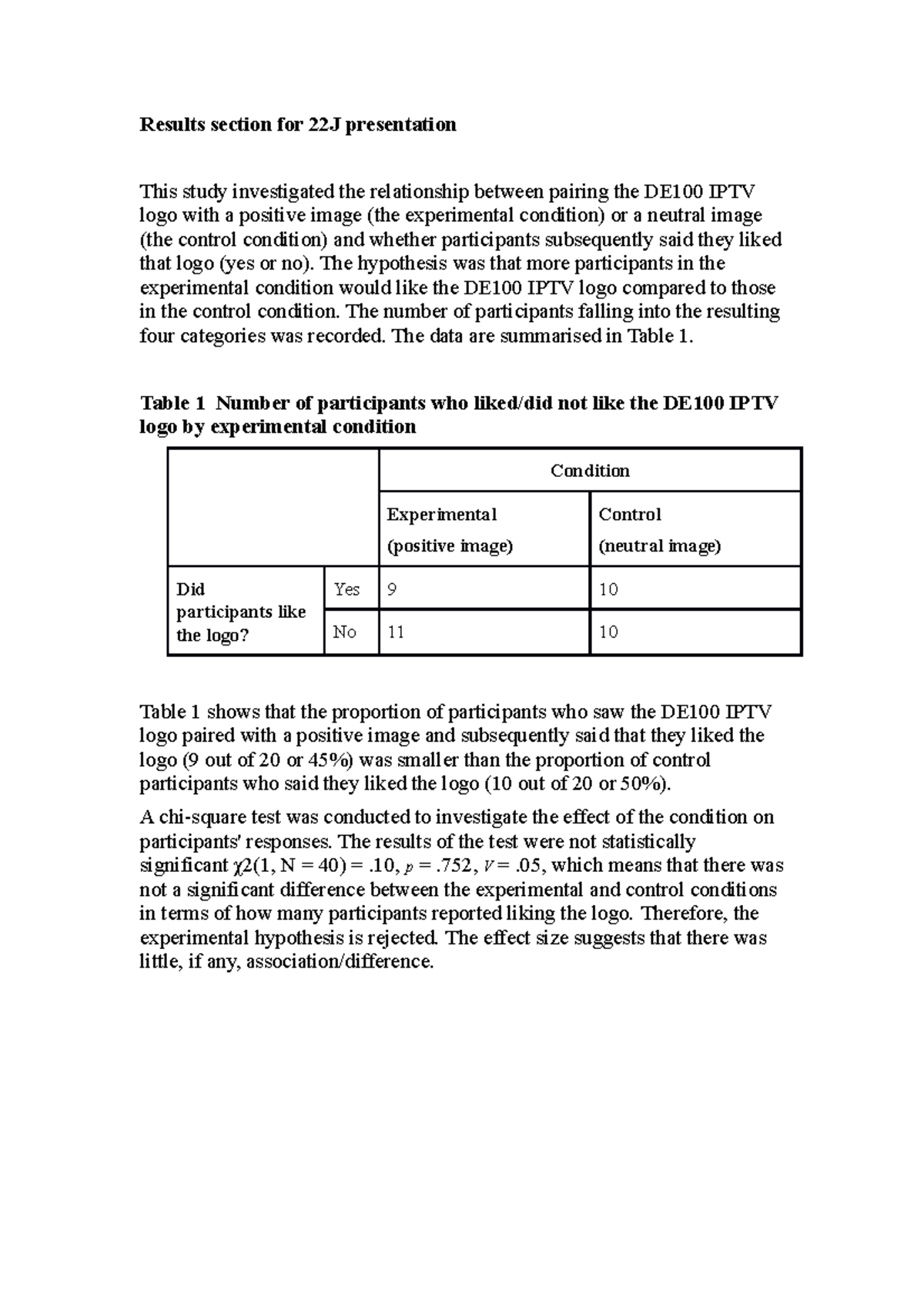 De100 project results - Results section for 22J presentation This study investigated the - Studocu