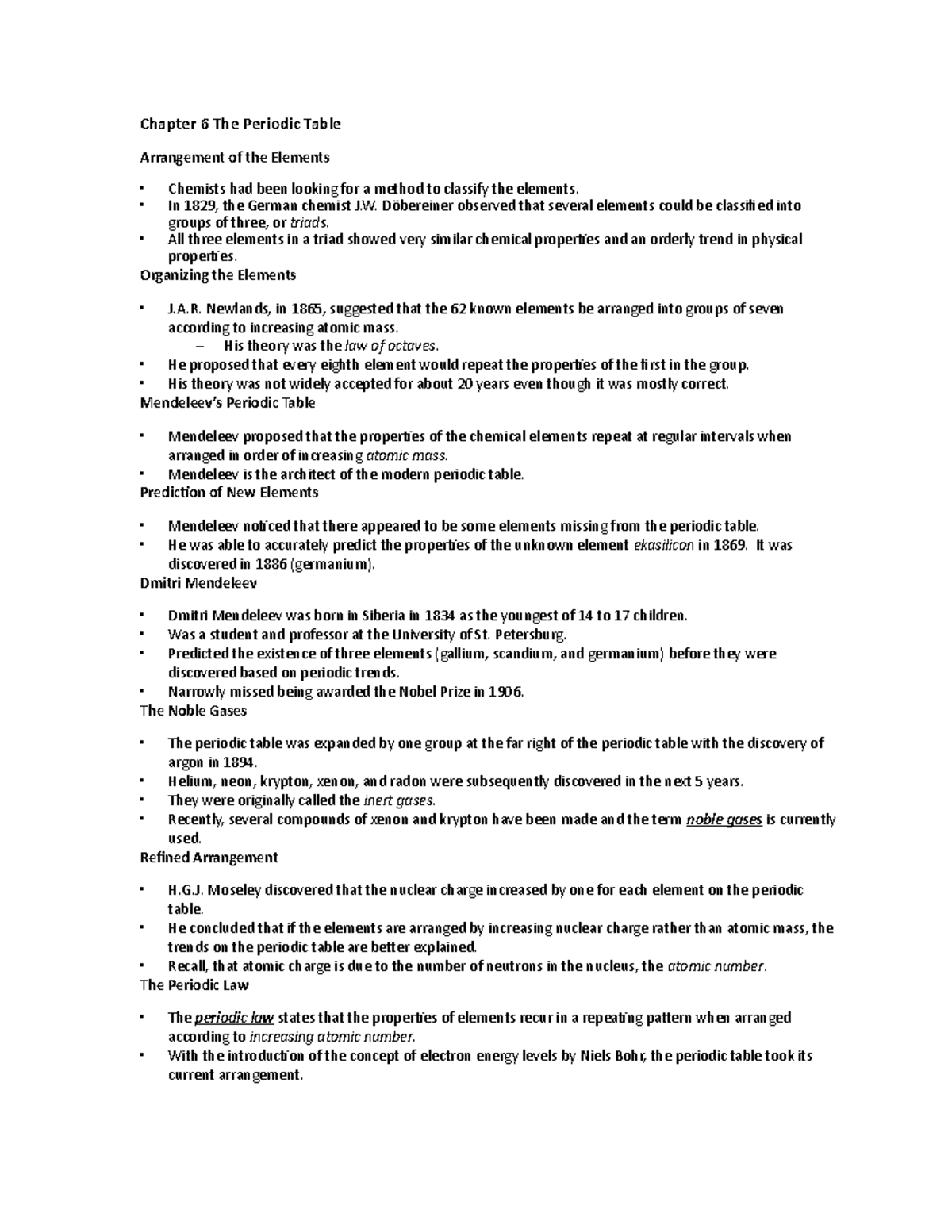 Chapter 6 The Periodic Table - Chapter 6 The Periodic Table Arrangement ...