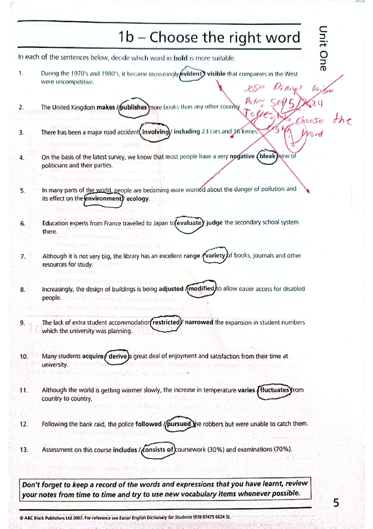 4.- Choose THE Right WORD 1-B - 1b Choose the right word In each of the ...