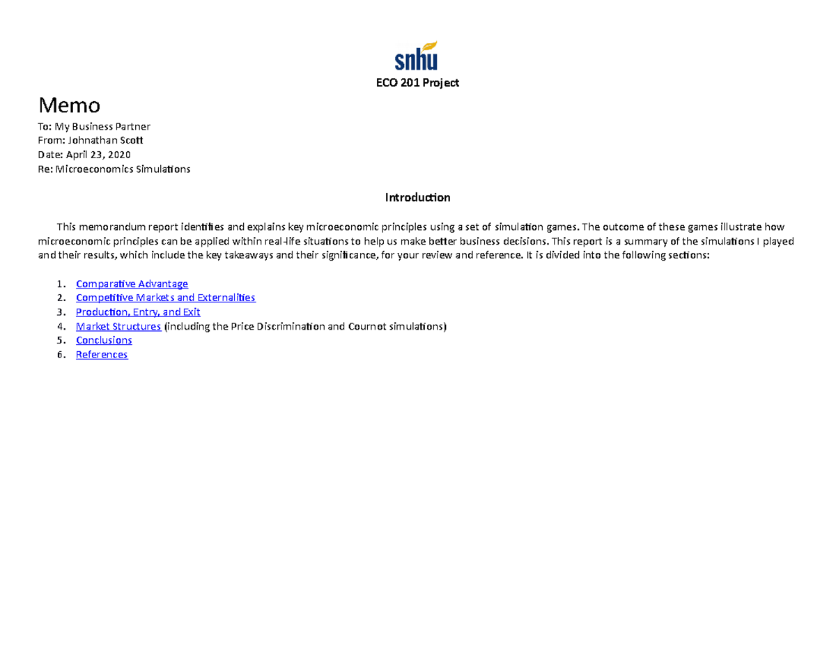 Microeconomics, Microeconomic Simulation Final Project - ECO 201 ...