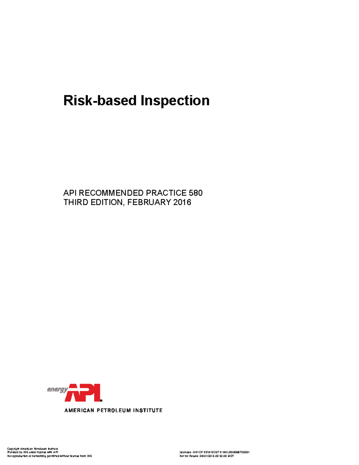 Api Rp 580 Risk Based Inspection 3Rd Edition February 2016 - Risk-based ...