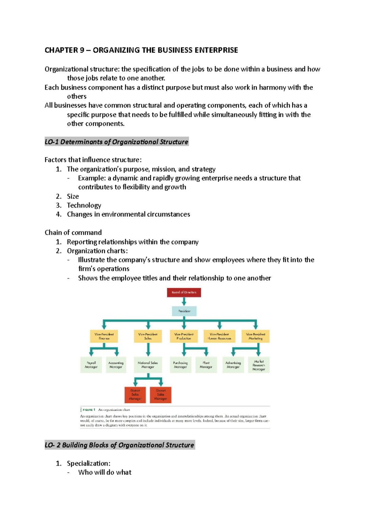 MGM101 H5F Chapter 9 - CHAPTER 9 – ORGANIZING THE BUSINESS ENTERPRISE ...