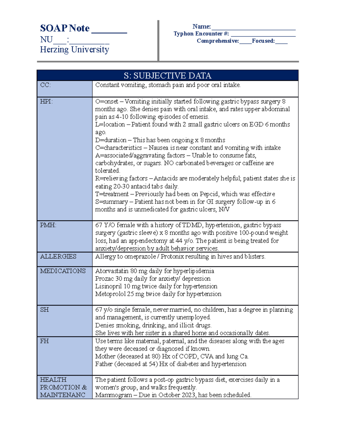 NU 611 WK 3 SOAP Note - SOAP note - SOAP Note _______ NU ...