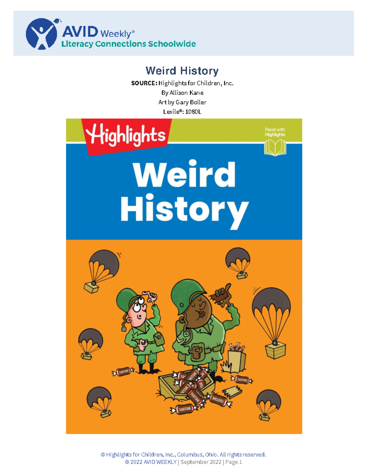 22Sep Weird History AWText - PSY 213 - © Highlights for Children, Inc., Columbus, Ohio. All ...
