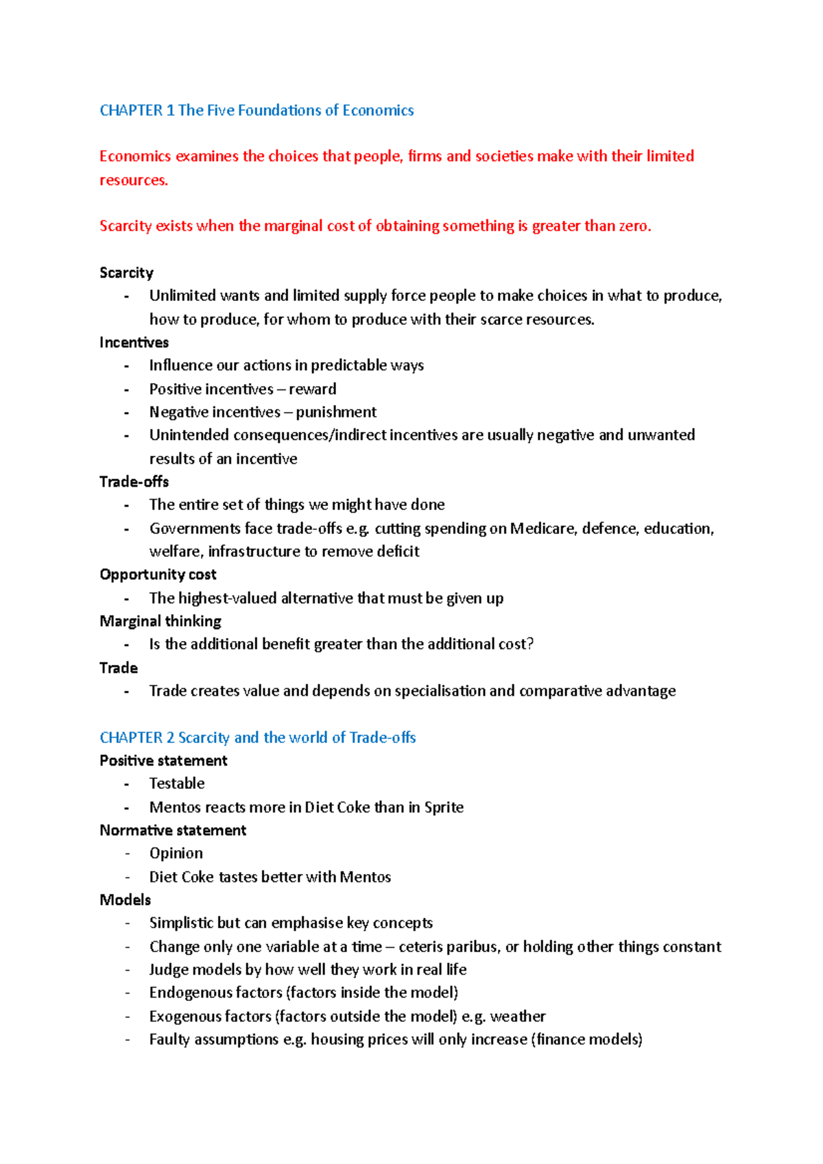 Ecc1000 notes - CHAPTER 1 The Five Foundations of Economics Economics ...