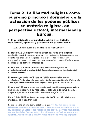 Tema 1 DLR - Apuntes DLR 21/22 - Tema 1. La libertad religiosa como ...