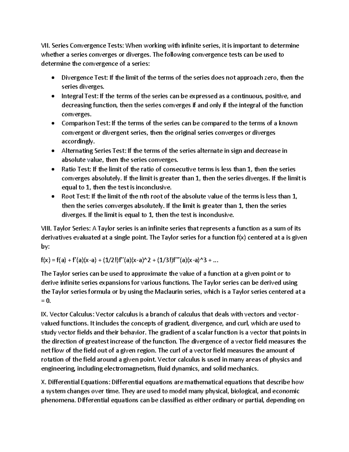 Calc - Calc - VII. Series Convergence Tests: When working with infinite ...
