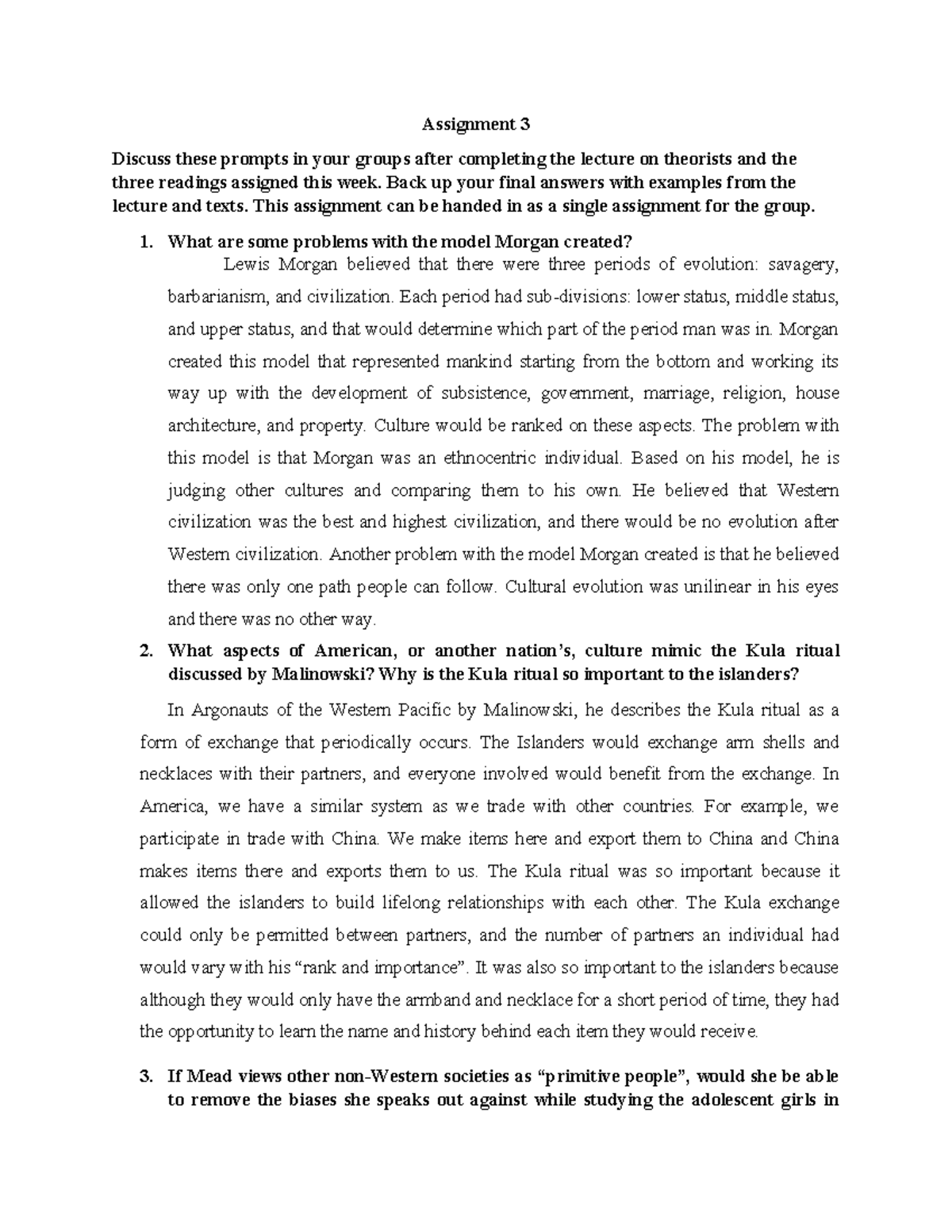 Assignment 3 - Cultural - Assignment 3 Discuss these prompts in your ...