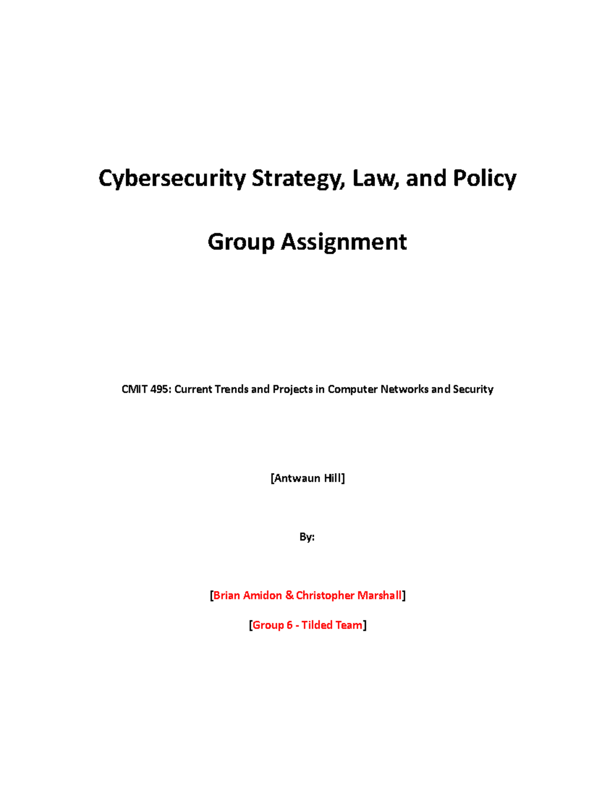 Assignment 5 - Cybersecurity Strategy, Law, and Policy - Cybersecurity ...