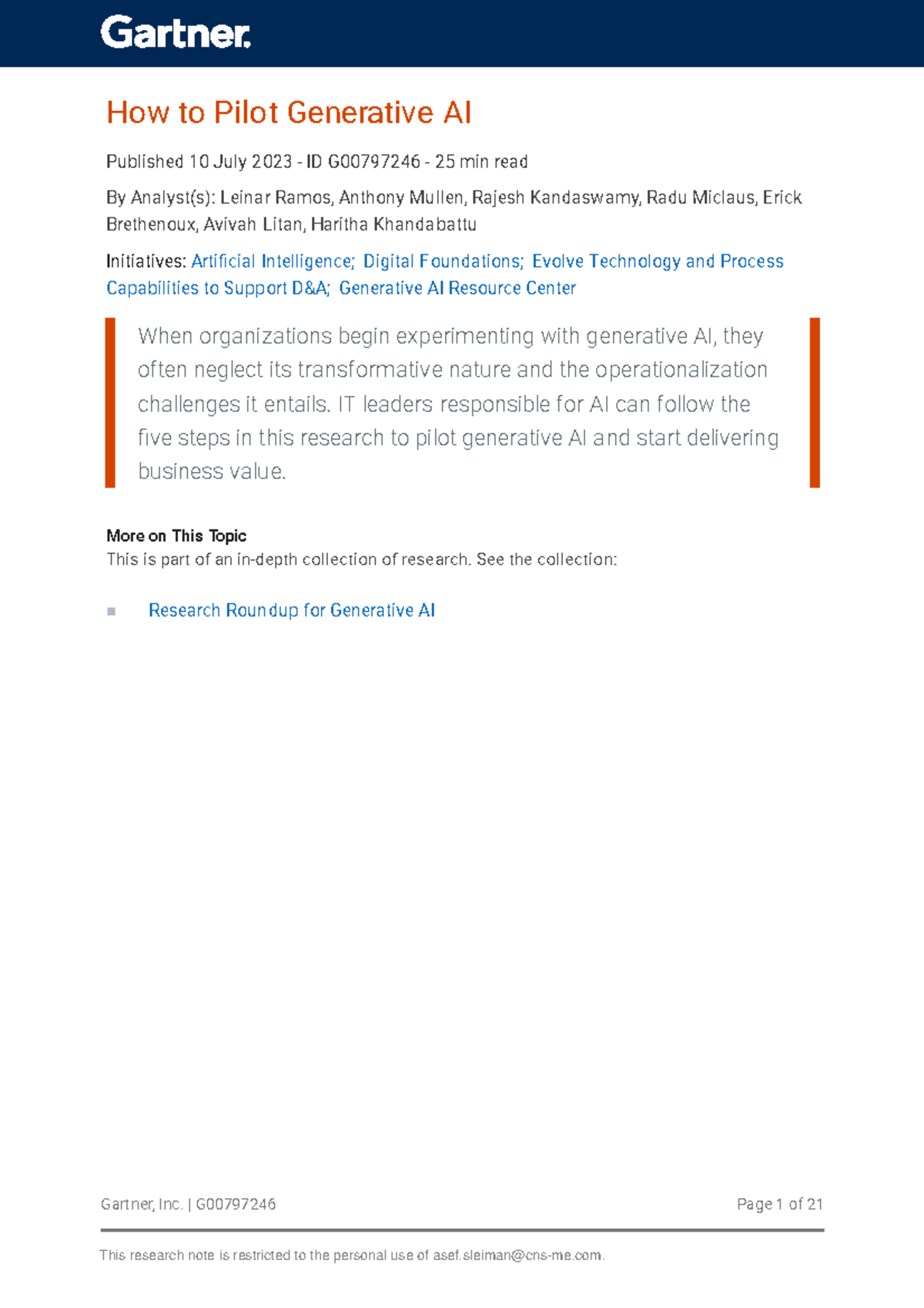 How to Pilot Generat 797246 ndx - Gartner, Inc. | G00797246 Page 1 of ...