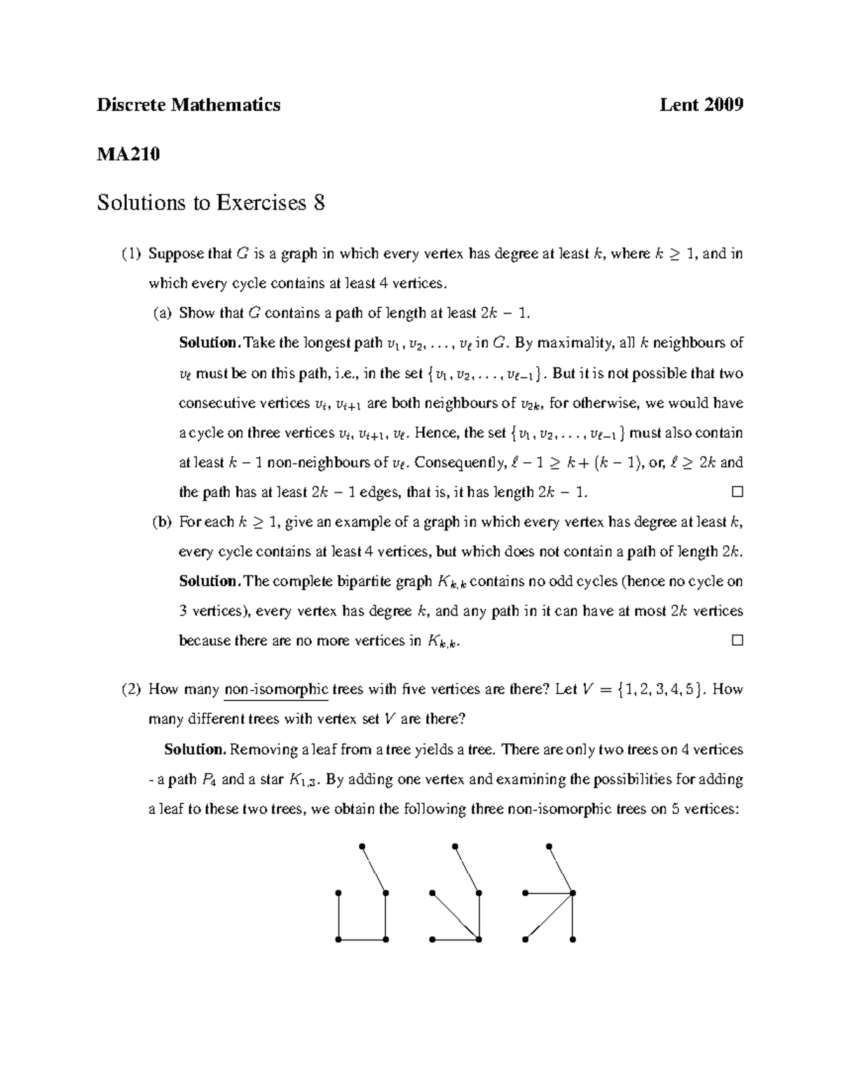 MA210 2009-2010 Week 8 Exercises - Solutions - Discrete Mathematics ...