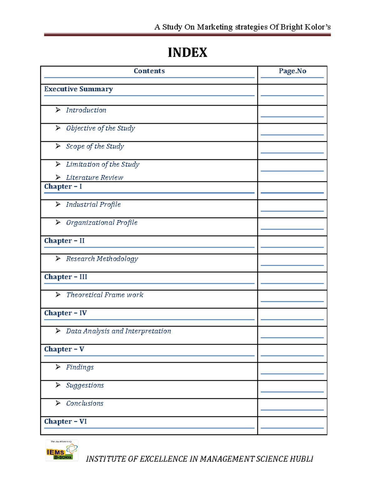 C f mcp p - Report on - INDEX Contents Page Executive Summary ...