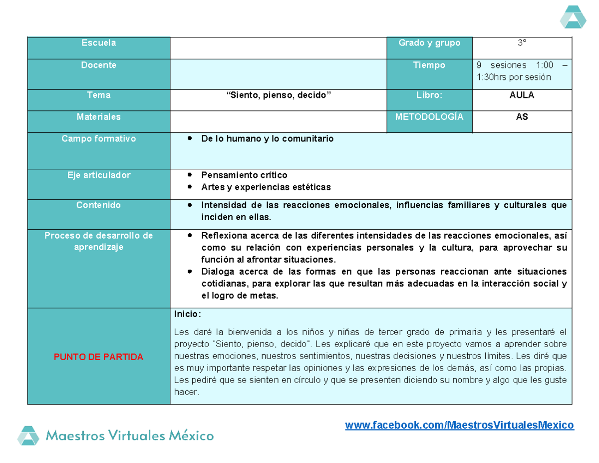 5. Pienso Siento Decido - Escuela Grado y grupo 3° Docente Tiempo 9 ...