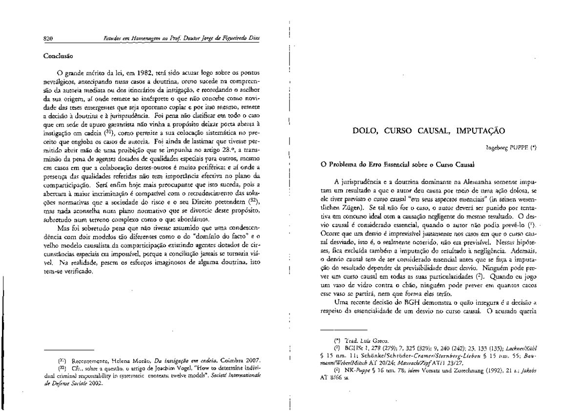 Ingeborg Puppe, «Dolo, curso causal, imputação» - Direito Penal II ...