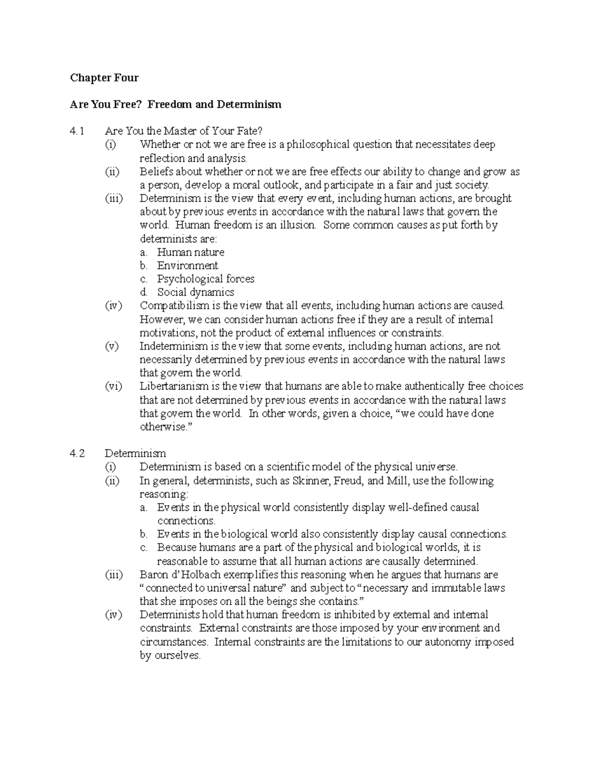 PHIL 101 Chapter 4 Outline and Key Terms - Chapter Four Are You Free ...