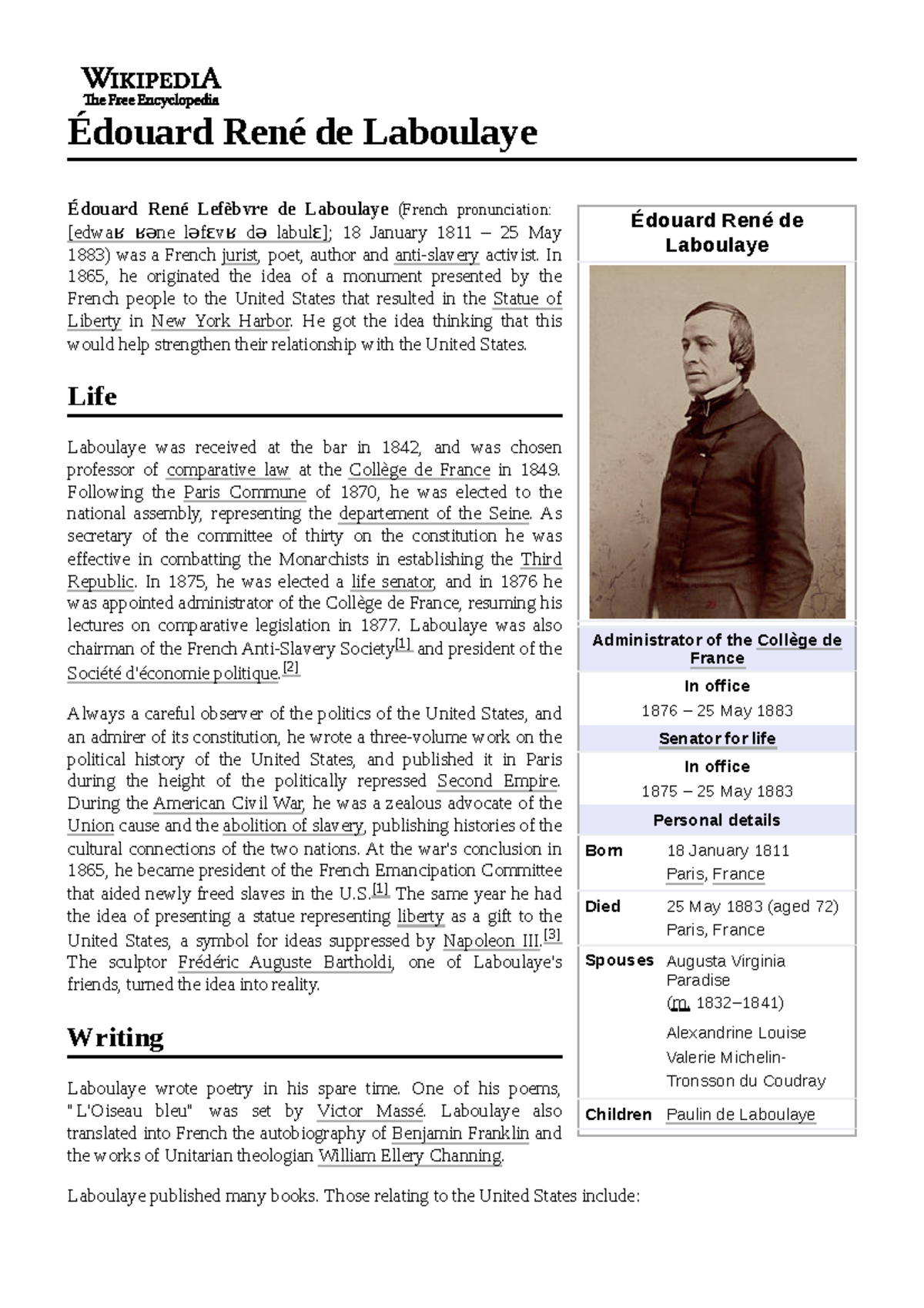 Édouard René de Laboulaye - Édouard René de Laboulaye Administrator of ...