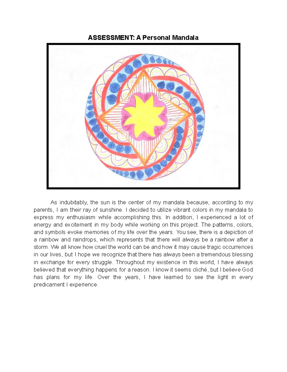 Assessment A Personal Mandala - ASSESSMENT: A Personal Mandala As ...