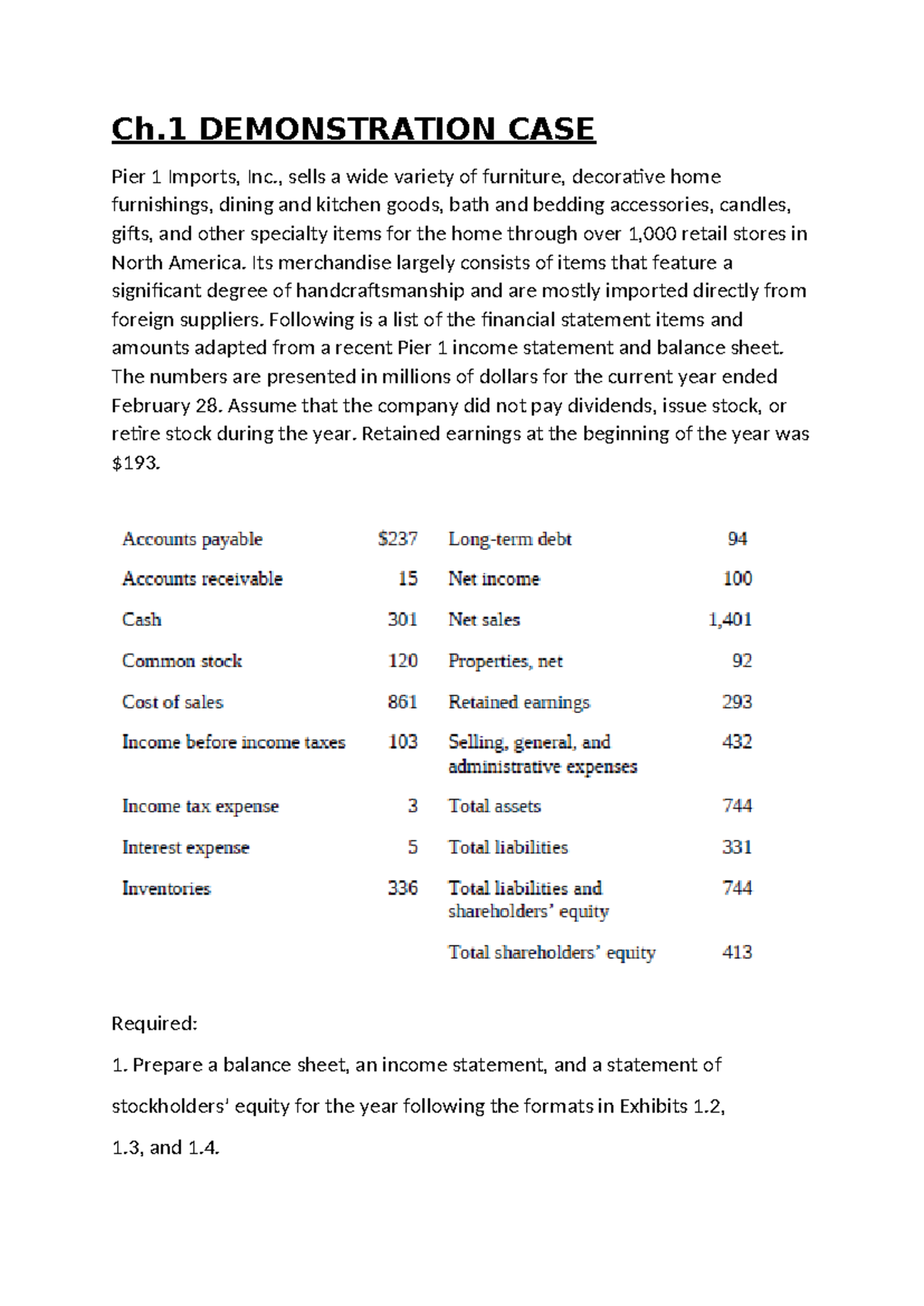 Ch.1 Demonstration case - Ch DEMONSTRATION CASE Pier 1 Imports, Inc ...
