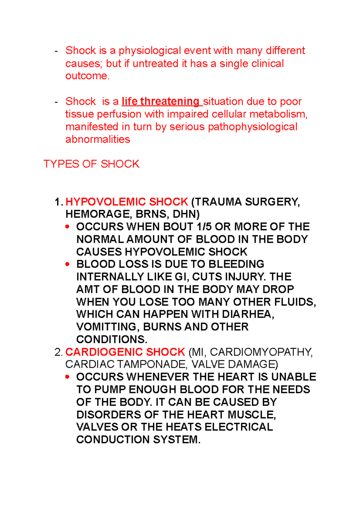 Shock 1 - Shock is a physiological event with many different causes ...