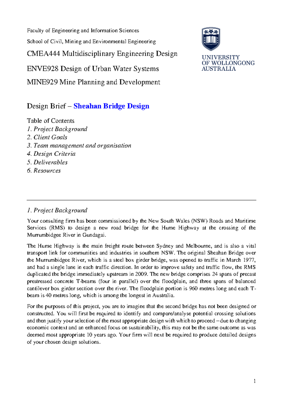Design Brief for Bridge Design 2024 - Faculty of Engineering and ...