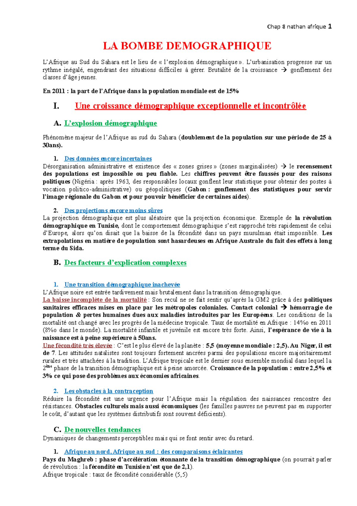 La bombe démographique - Chap 8 nathan afrique 1 LA BOMBE DEMOGRAPHIQUE L’Afrique au Sud du ...