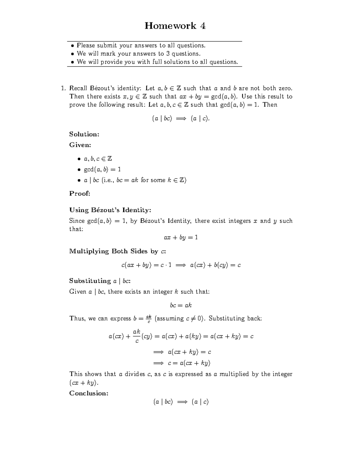 Homework 4 - Please submit your answers to all questions. We will mark ...