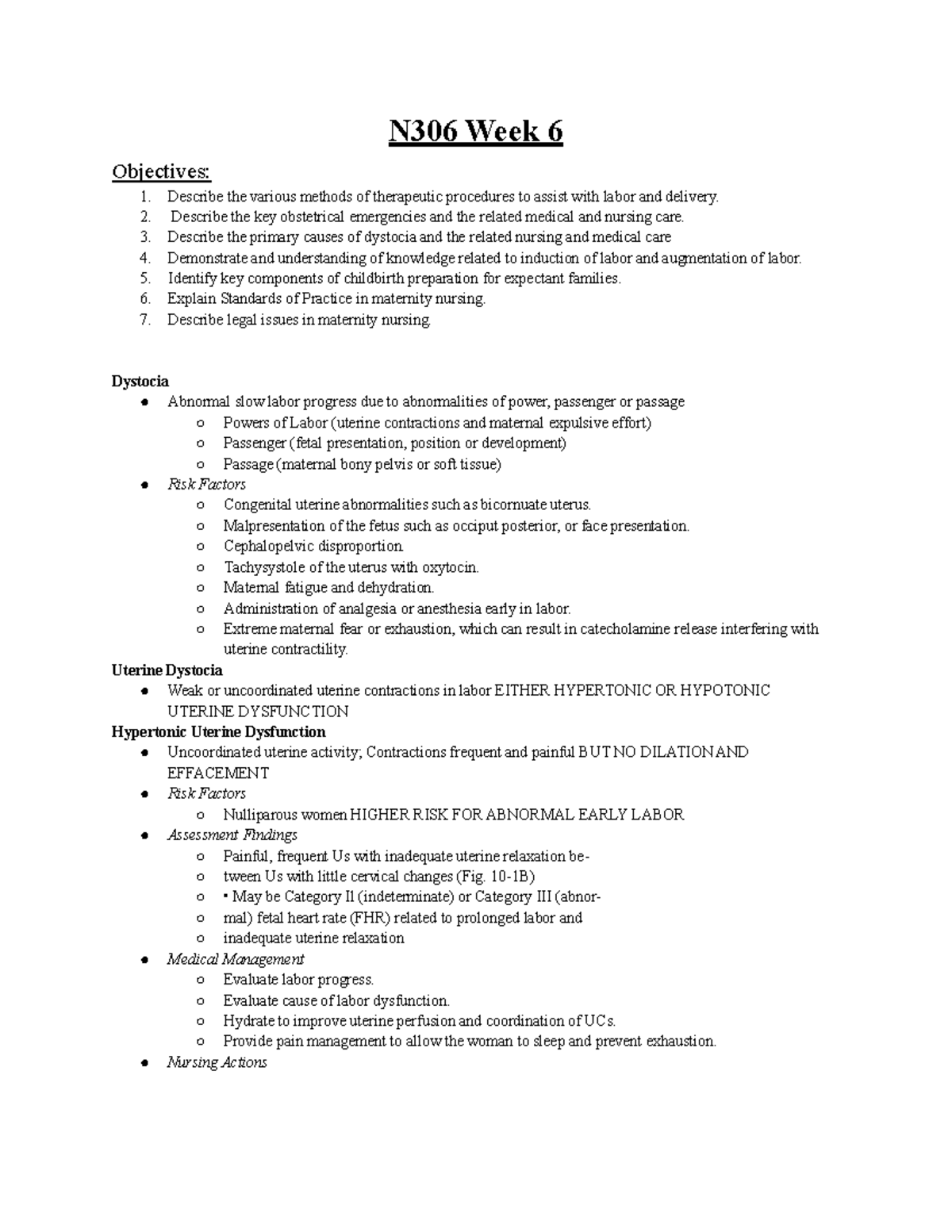 N306 Week 6 Study Guide - ob lecture and textbook notes - N306 Week 6 ...