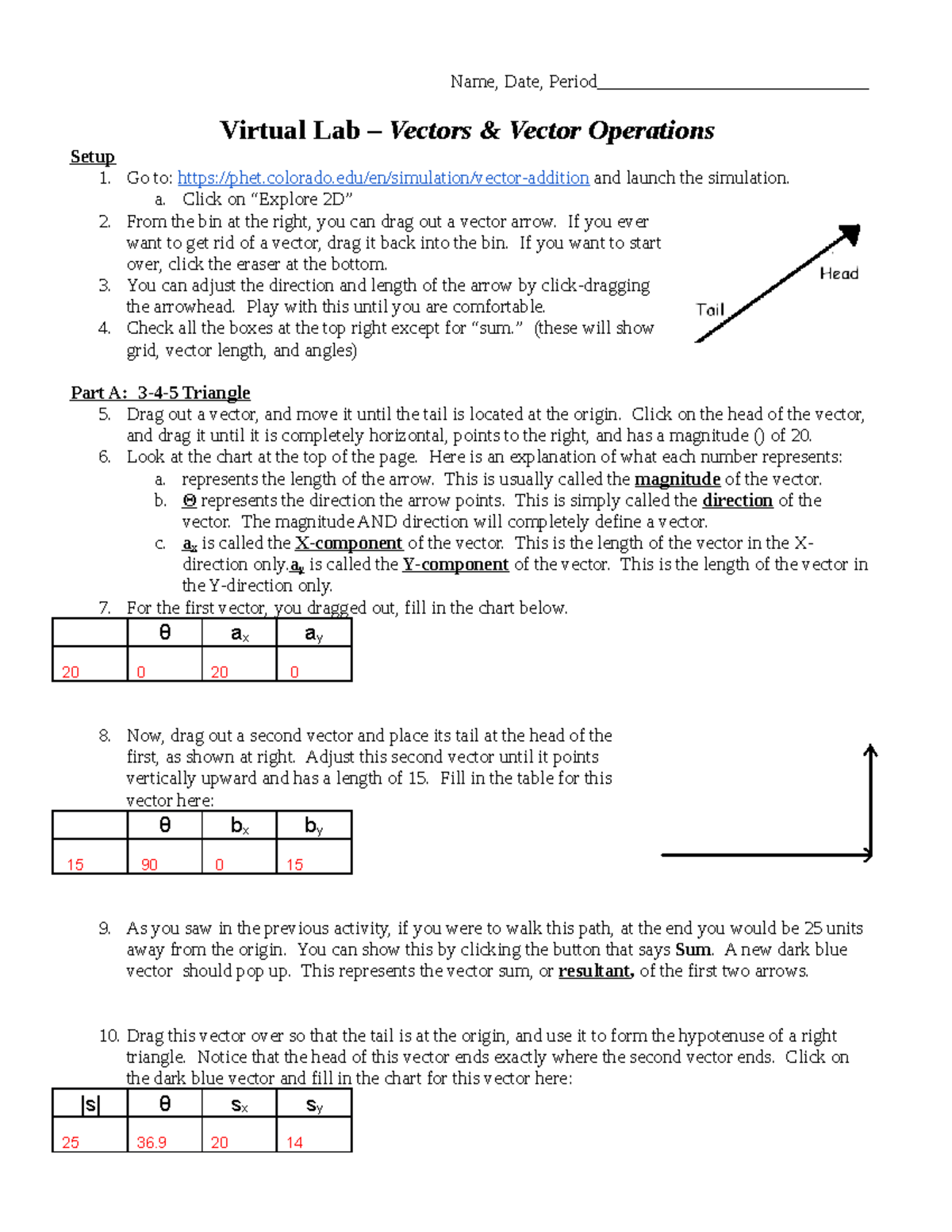 Vector Lab - Name, Date, Period_____________________________ Virtual Lab – Vectors & Vector ...