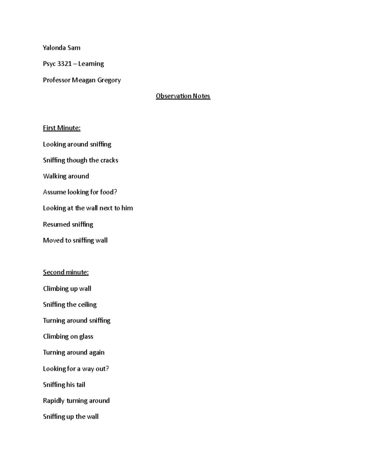 Cyber Rat Exercise 1 - observation notes - Yalonda Sam Psyc 3321 ...