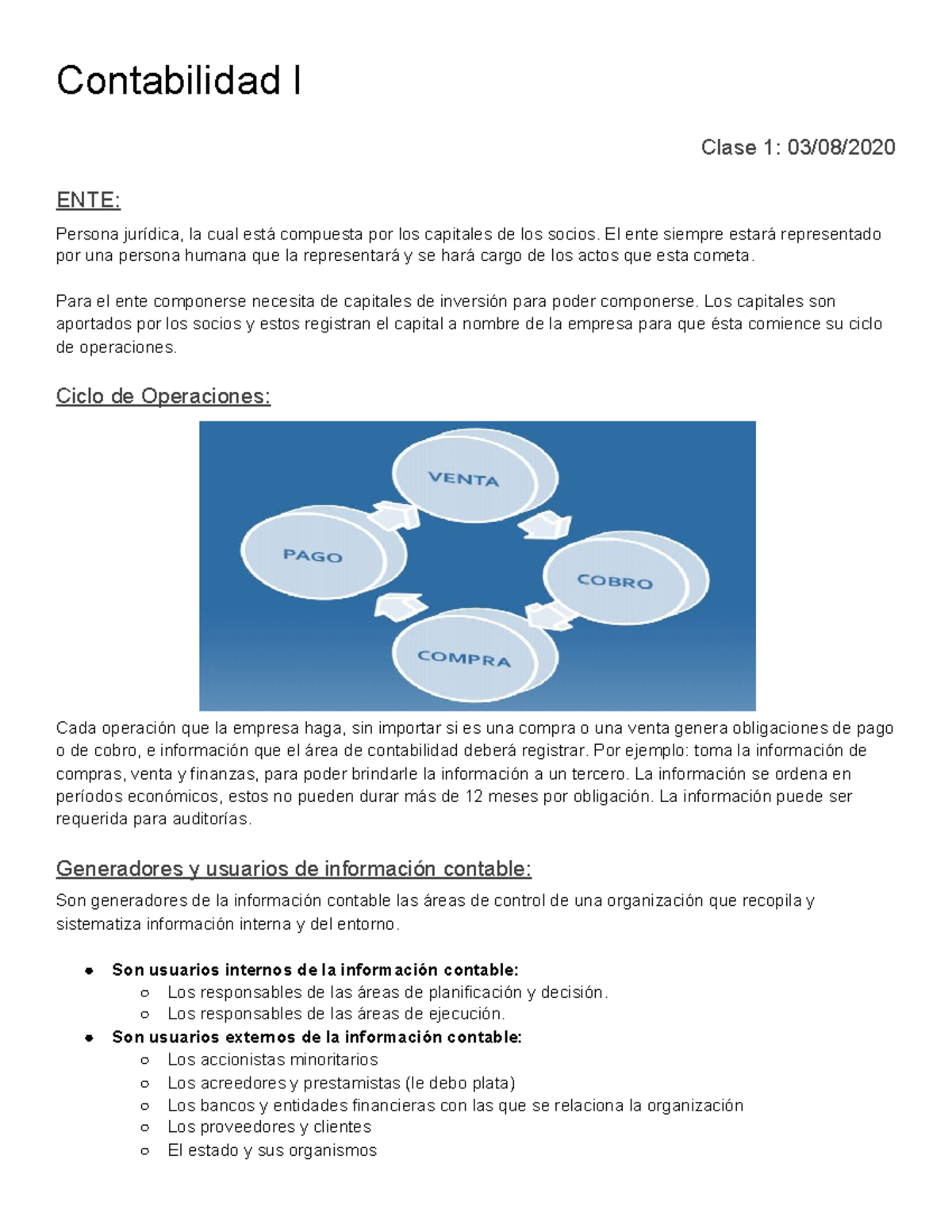 Contabilidad I - conta - Contabilidad I Clase 1: 03/08/ ENTE: Persona ...
