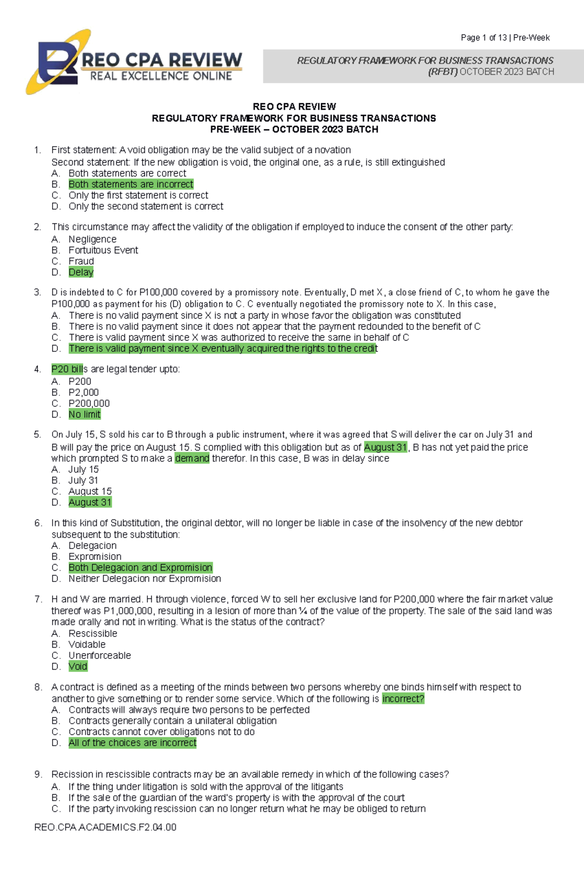 RFBT - ASA - REGULATORY FRAMEWORK FOR BUSINESS TRANSACTIONS (RFBT ...