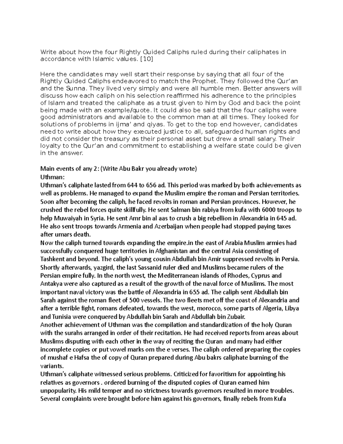 Write about how the four Rightly Guided Caliphs ruled during their ...